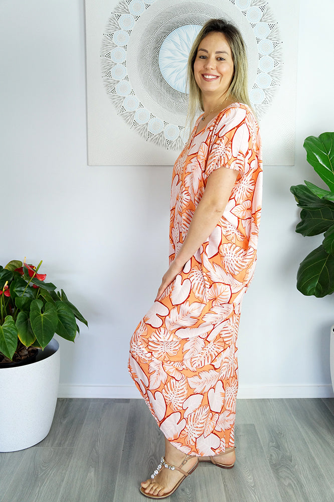 Frilled Toga Dress "Leaves" – sundrenchedclothing